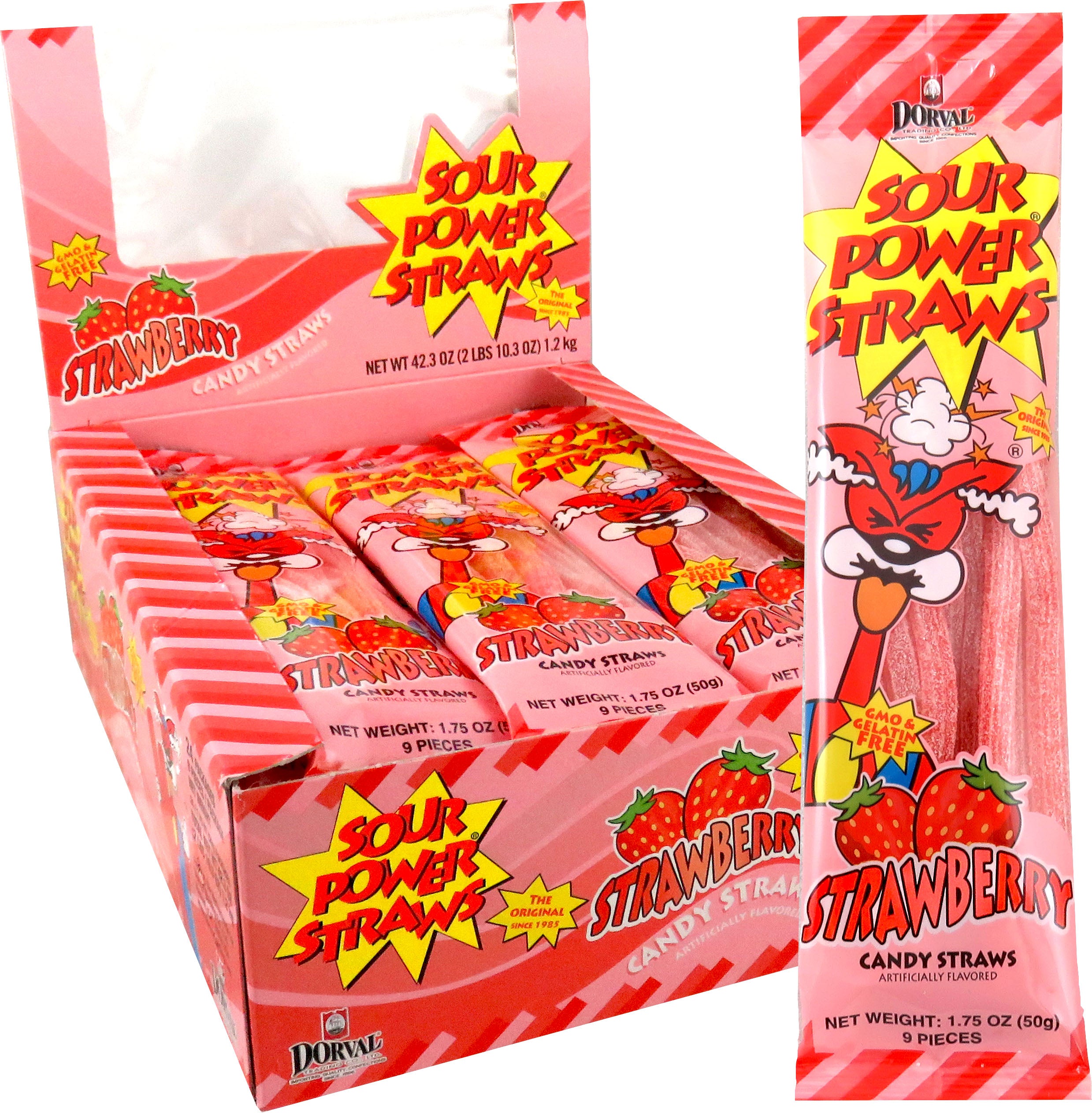 Sour Power Straws Strawberry 1.75oz pack or 24ct box — Sweeties Candy ...